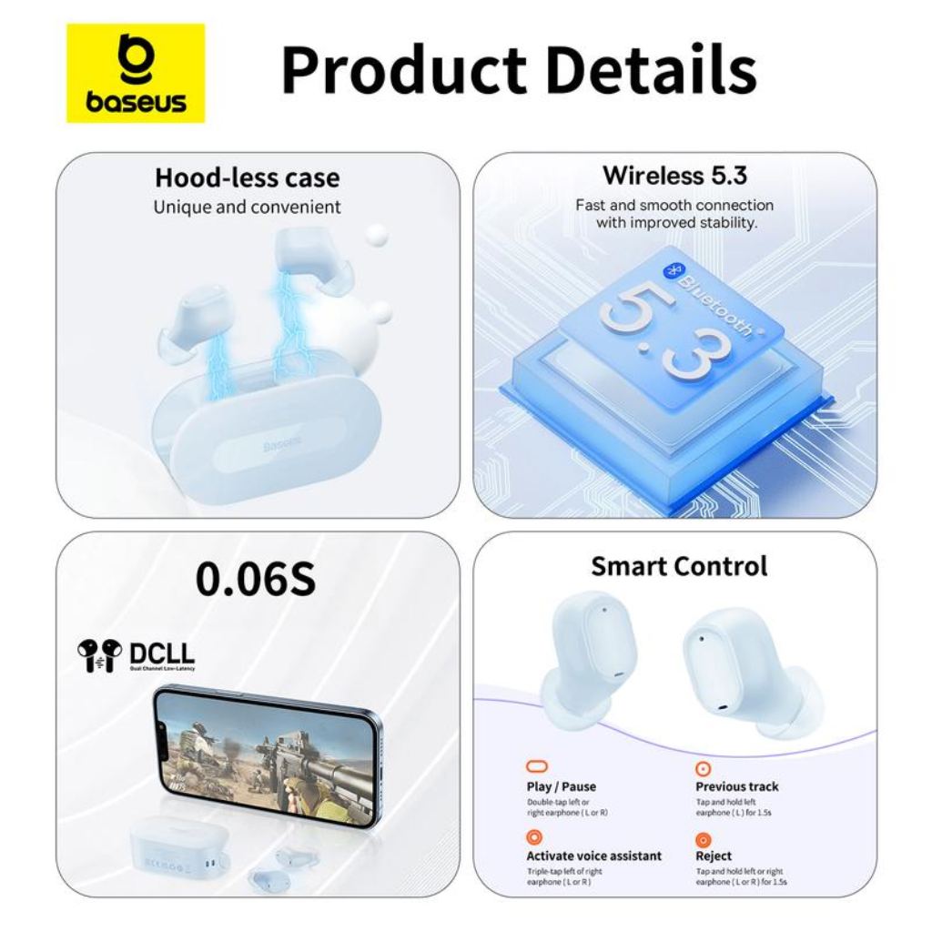 Jual Baseus Bowie EZ10 Bass TWS Koneksi App Earbuds Headset Gaming ...