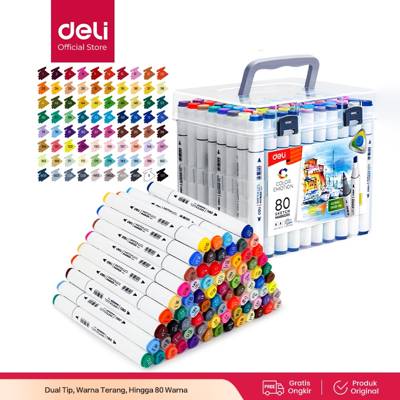 Jual Deli Spidol Sketsa / Sketch Marker 24 Hingga 80 Warna Dual Tip ...