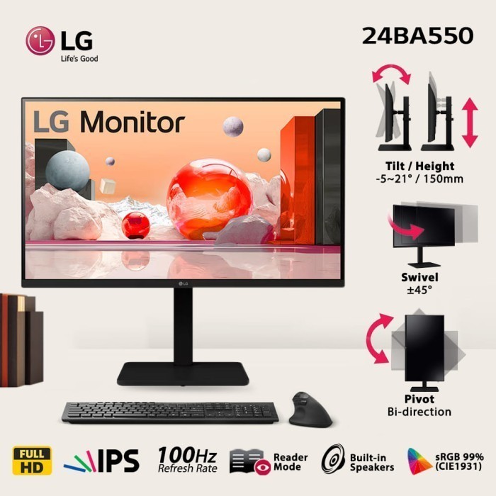 Jual Monitor LG 24BA550-B 23.8'' IPS FHD with with Speaker and Height ...