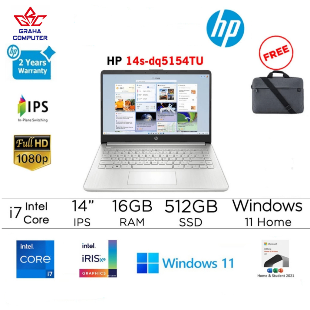 Jual HP 14s-dq5154TU Intel Core i7-1255U,16GB/512GB SSD,14″ FHD IPS,Win ...