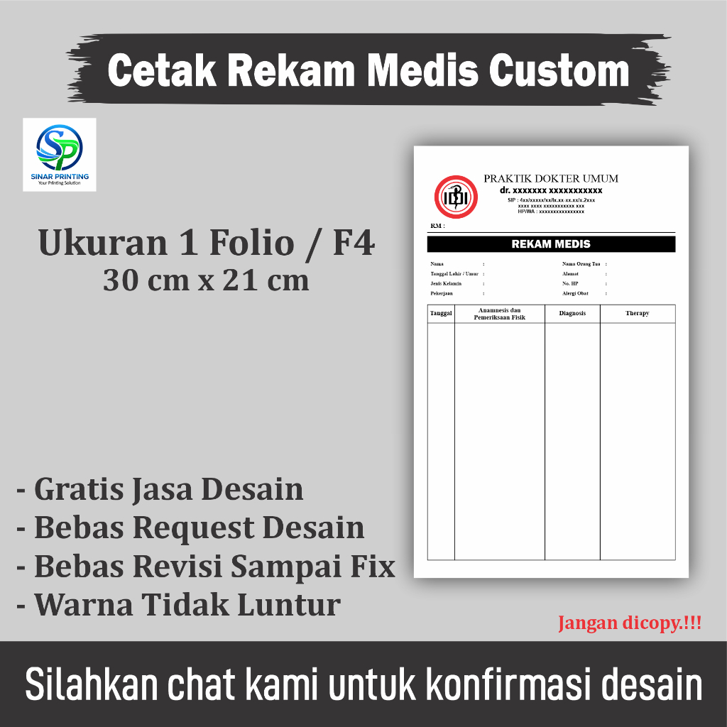 Jual Cetak Rekam Medis Custom Ukuran 1 Folio / F4 Bahan BC | Shopee ...