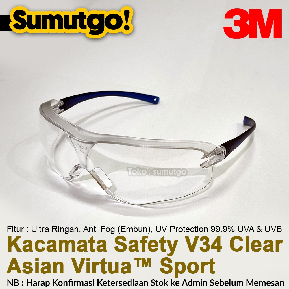 Jual Kacamata Safety Proyek Anti Fog 3M Asian Virtua Sport V34 Clear Putih / Kaca Mata Bening ...