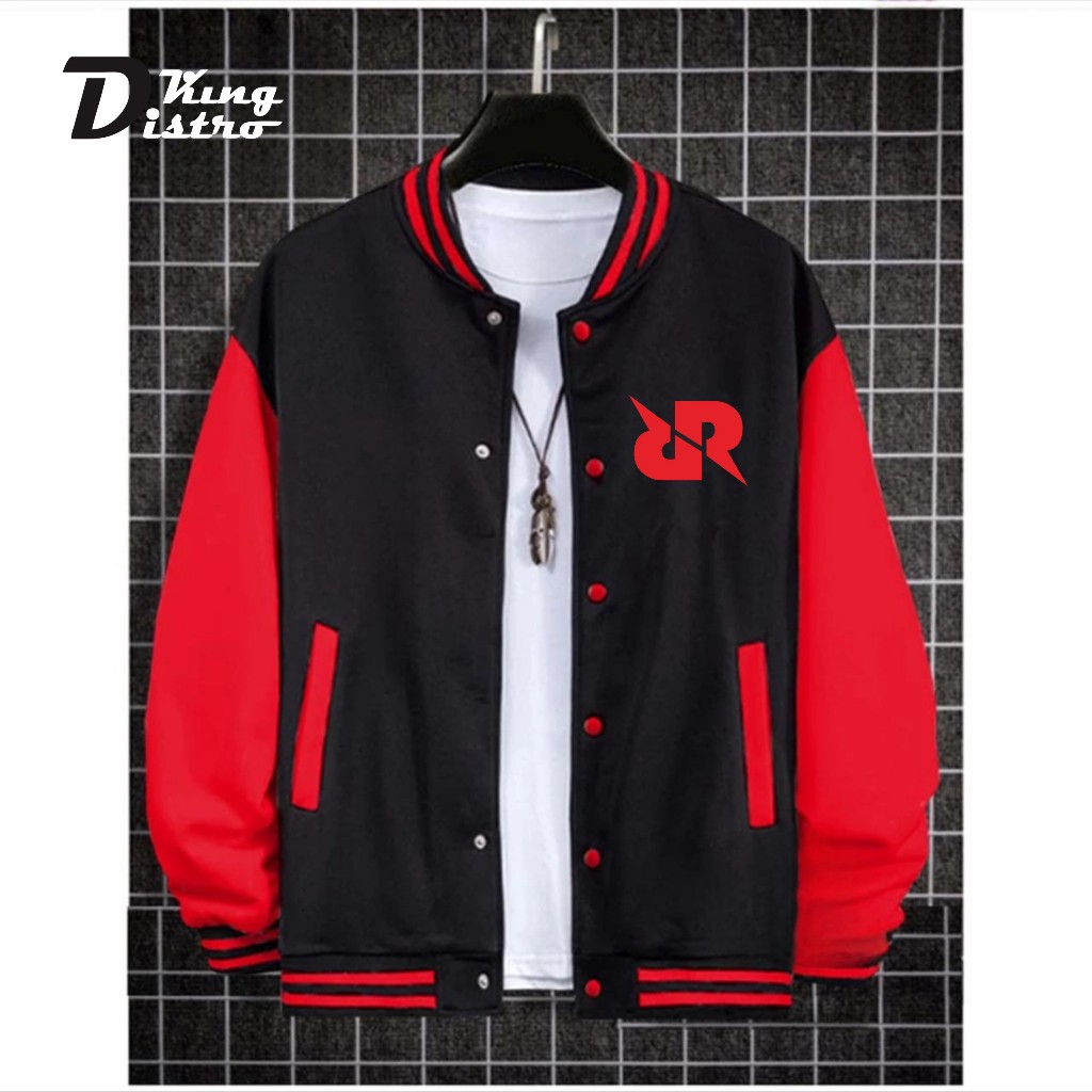 Jual [ COD ] Jaket Baseball Varsity kancing LOGO RRQ Text MERAH Jaket ...