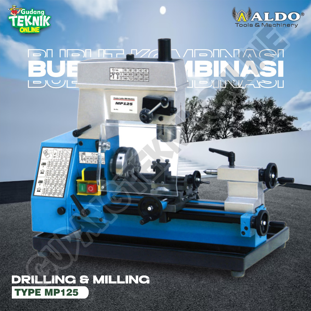Jual Mesin Bubut Besi Kombinasi ALDO MP-125 / Variabel Speed Bubut ...