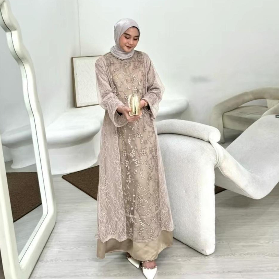 Jual BELLA DRESS BAHAN SILK MIX BRUKAT JUMBO M L XL XXL LD 120 DRESS KONDANGAN DRESS PESTA ...
