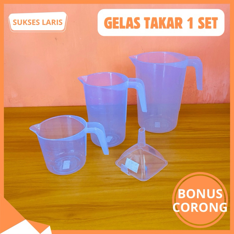 Jual GELAS TAKAR 1 SET BONUS CORONG PLASTIK KECIL | GELAS UKUR 500 ML ...