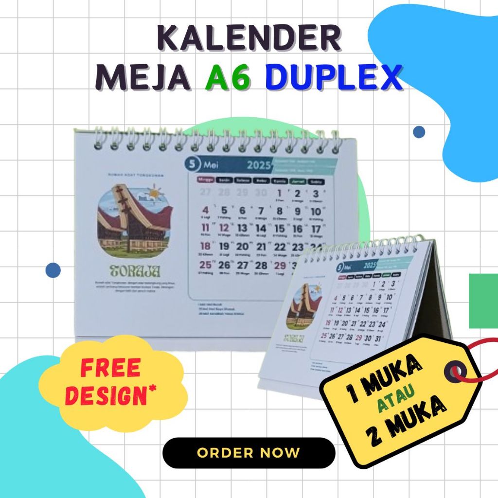 Jual Cetak Kalender Meja Mini A6 Duplex Tahun 2025 Custom 3 6 7 12 ...