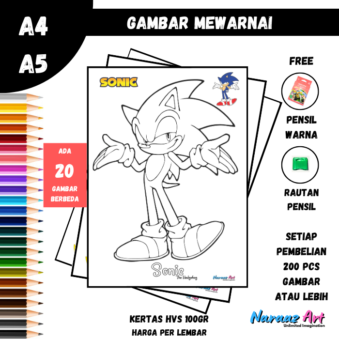 Jual SC-01 Mewarnai Gambar SONIC Untuk TK SD PAUD Bahan Kertas HVS ...