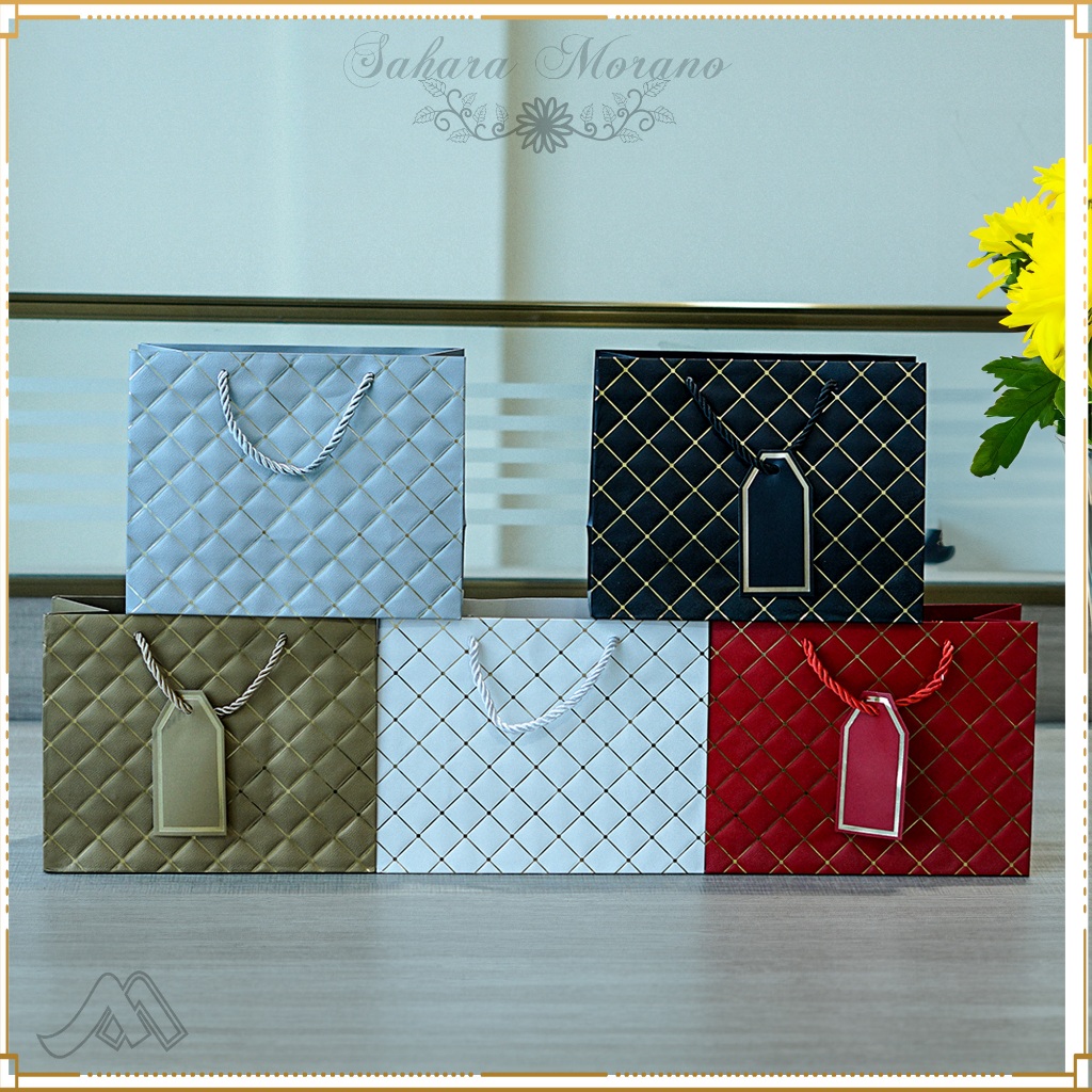 Jual Paper Bag Emboss Motif Kotak-Kotak Horizontal / Tas Belanja ...