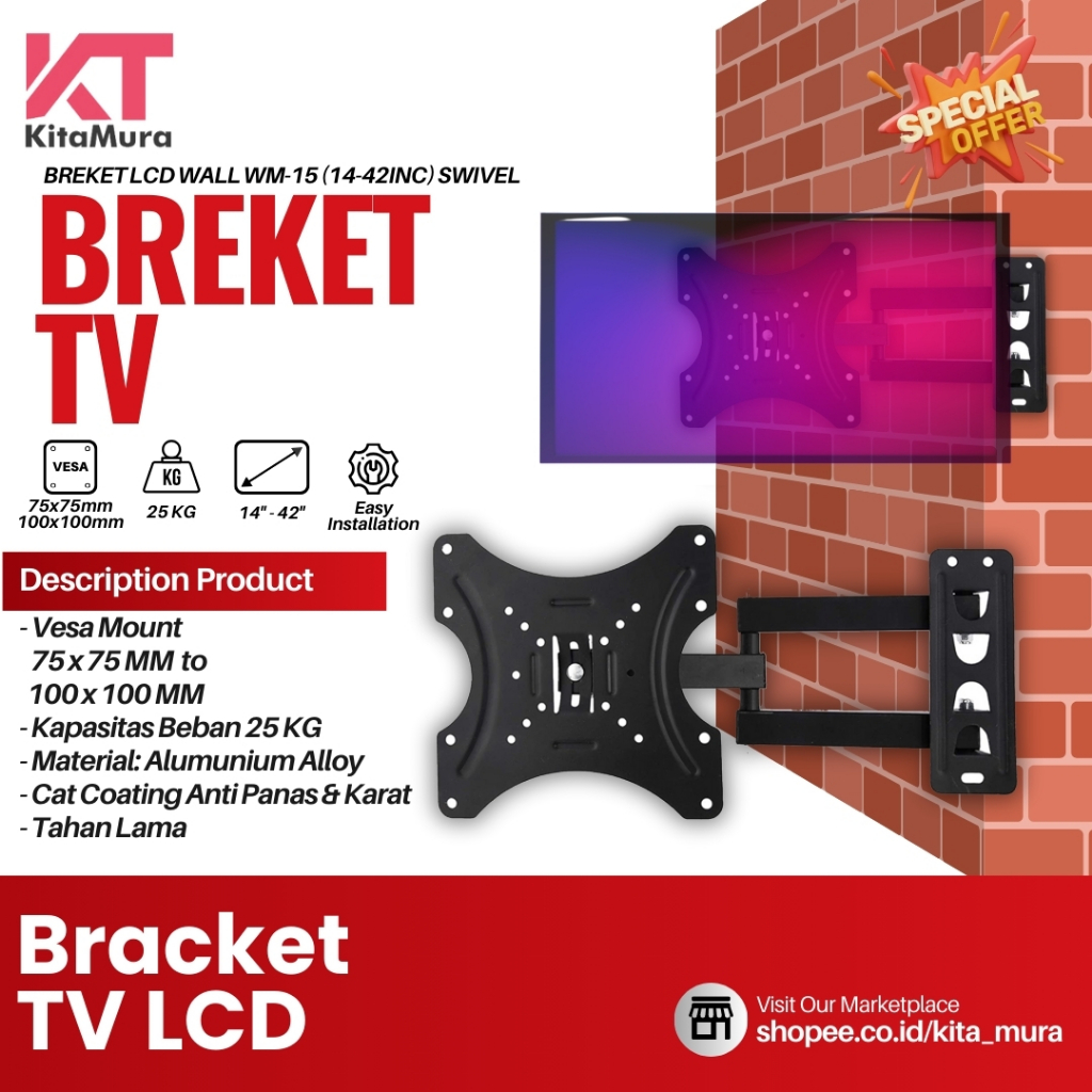 Jual Bracket TV LED & LCD Monitor || Bracket Swivel/Lengan Arm TV ...