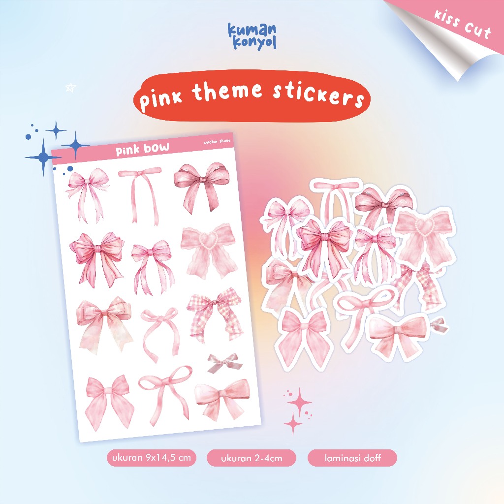 Jual PINK THEME STICKERS ️ PITA ️ PINK BOW ️ STIKER SHEET ️ STIKER ...