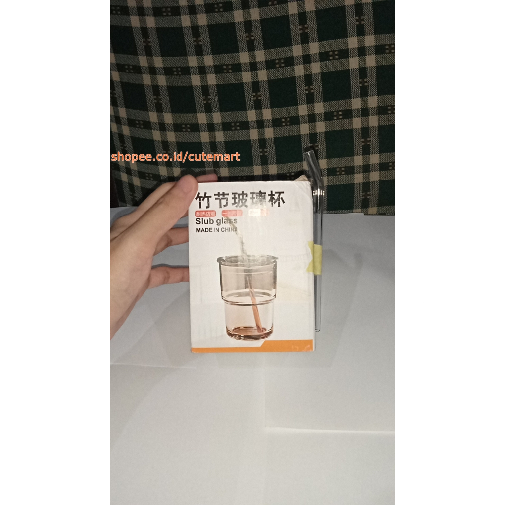 Jual Slub Glass Gelas Mug Kaca Dengan Sedotan Kaca Untuk Minum Gift ...