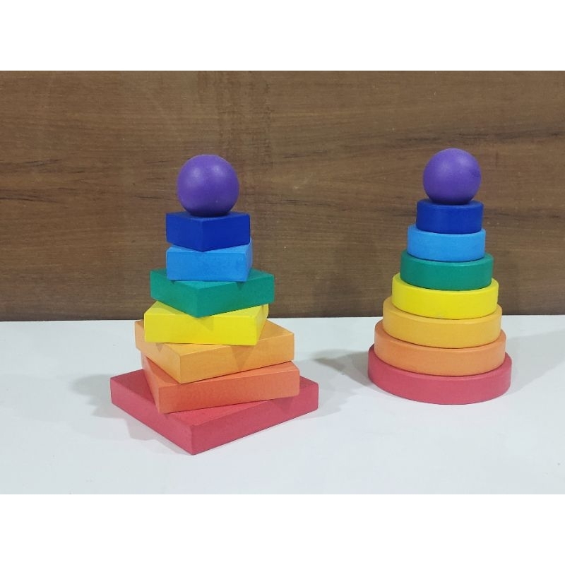 Jual Nobie Mainan Kayu Edukasi Menara Warna Kotak atau LINGKARAN ...