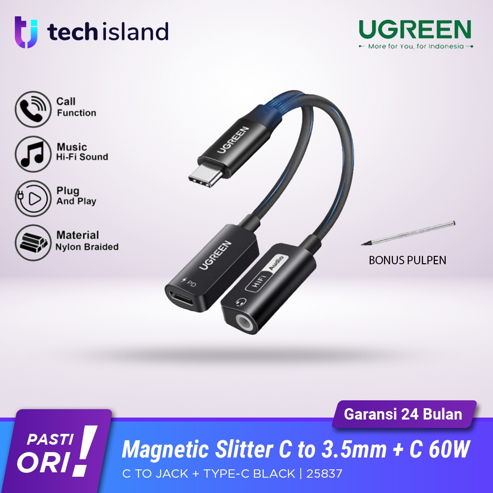 Jual Ugreen 2in1 Splitter USB-C to Jack 3.5mm Audio Adapter PD SFC PPS ...