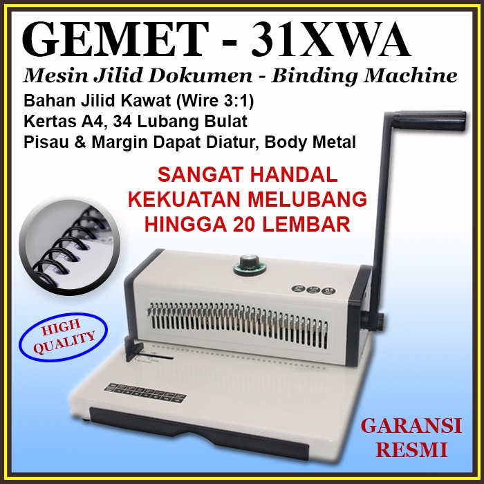 Jual Mesin Jilid Binding Machine Kawat 3:1, A4, Lubang Bulat, GEMET ...