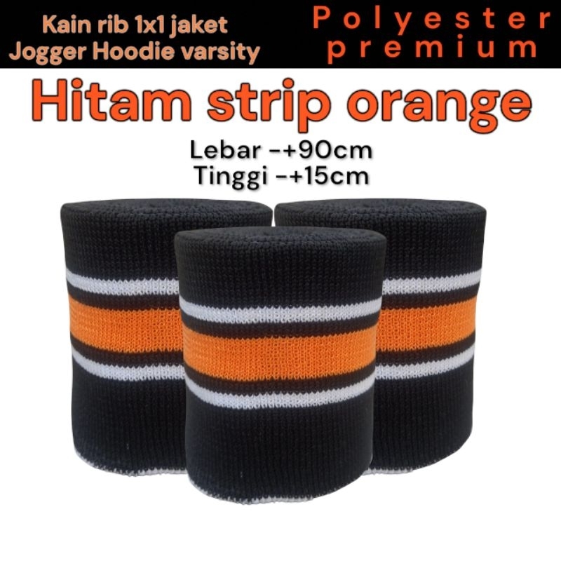 Jual Kain Rib/bur 1x1 warna dasar hitam stripe Oren Polyester per 10 ...