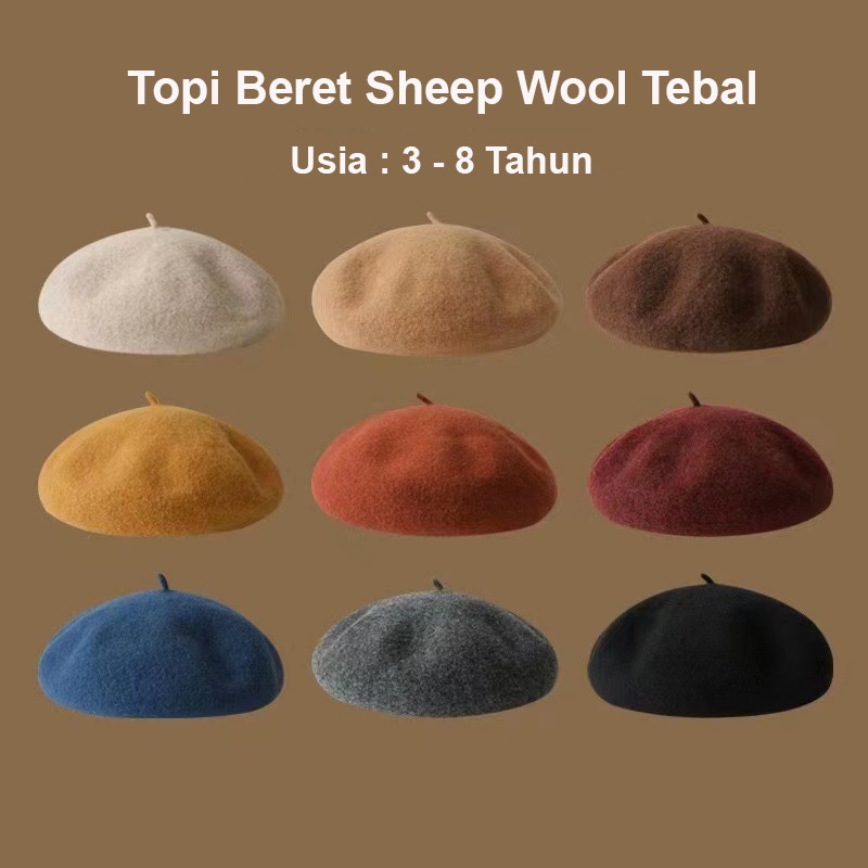 Jual ( 3 - 8 thn) Topi Anak Beret Winter Sheep Wool Tebal | Shopee ...