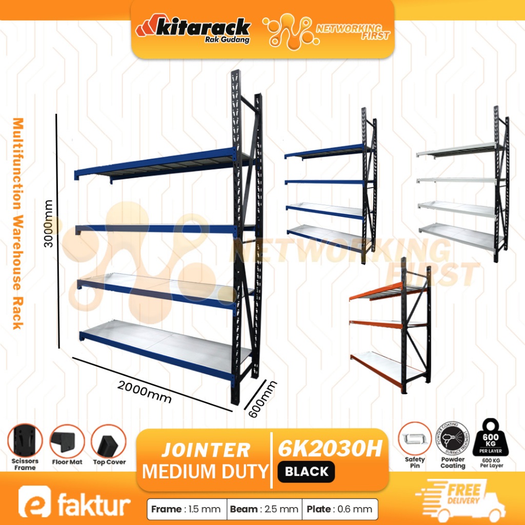 Jual Jointer Rak Gudang Frame Hitam 600kg/Layer P:2000xL:600xT:3000mm ...