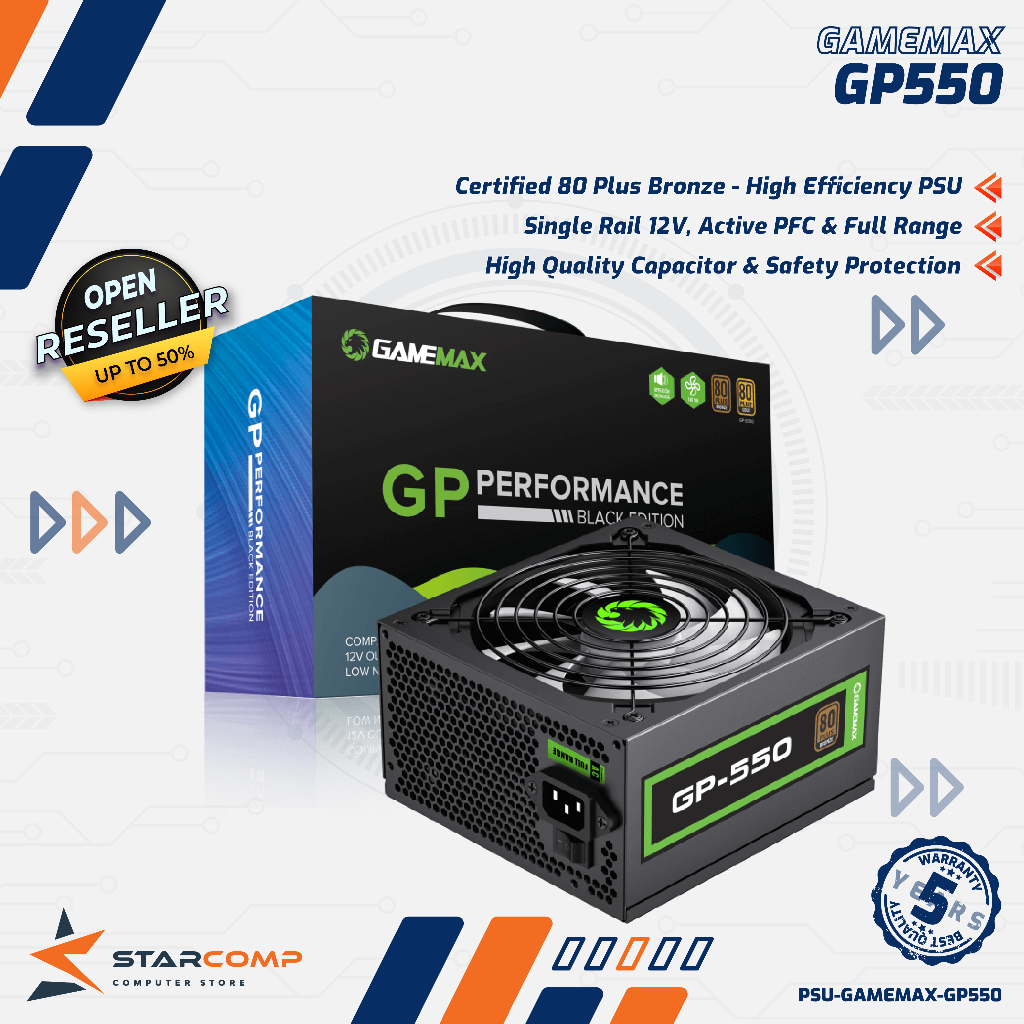Jual GAMEMAX GP550 PSU 550W 80 PLUS Bronze Single Rail 12V Full Range ...
