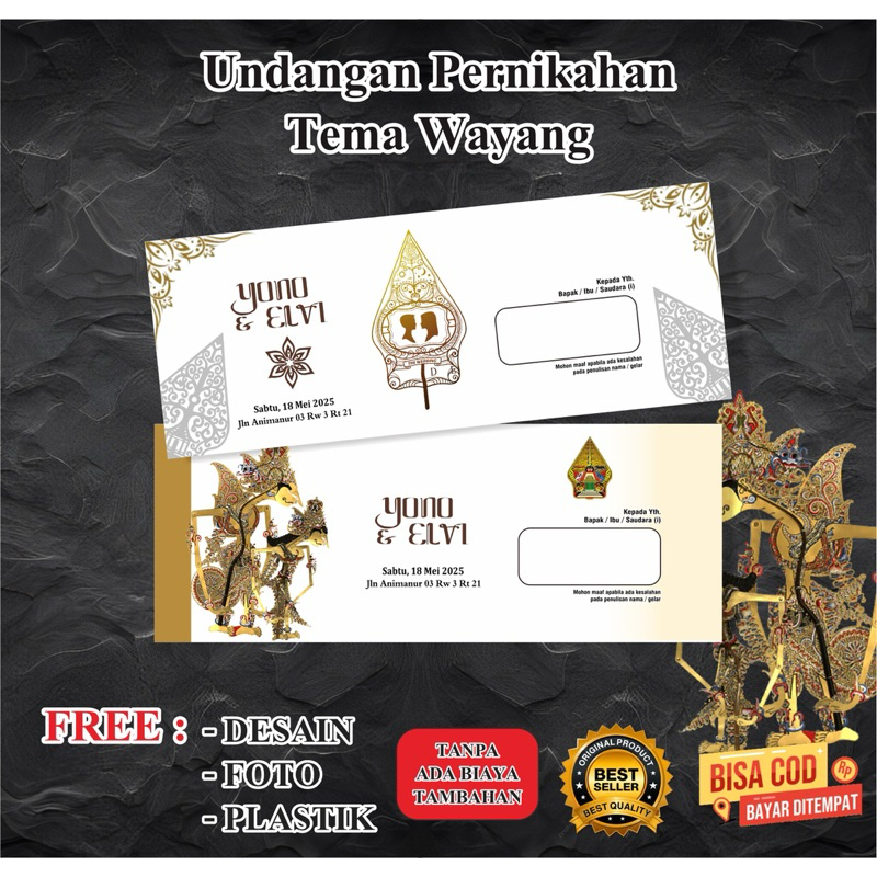 Jual Undangan Pernikahan 1 Lembar Wayang FREE PLASTIK FREE DESAIN ...