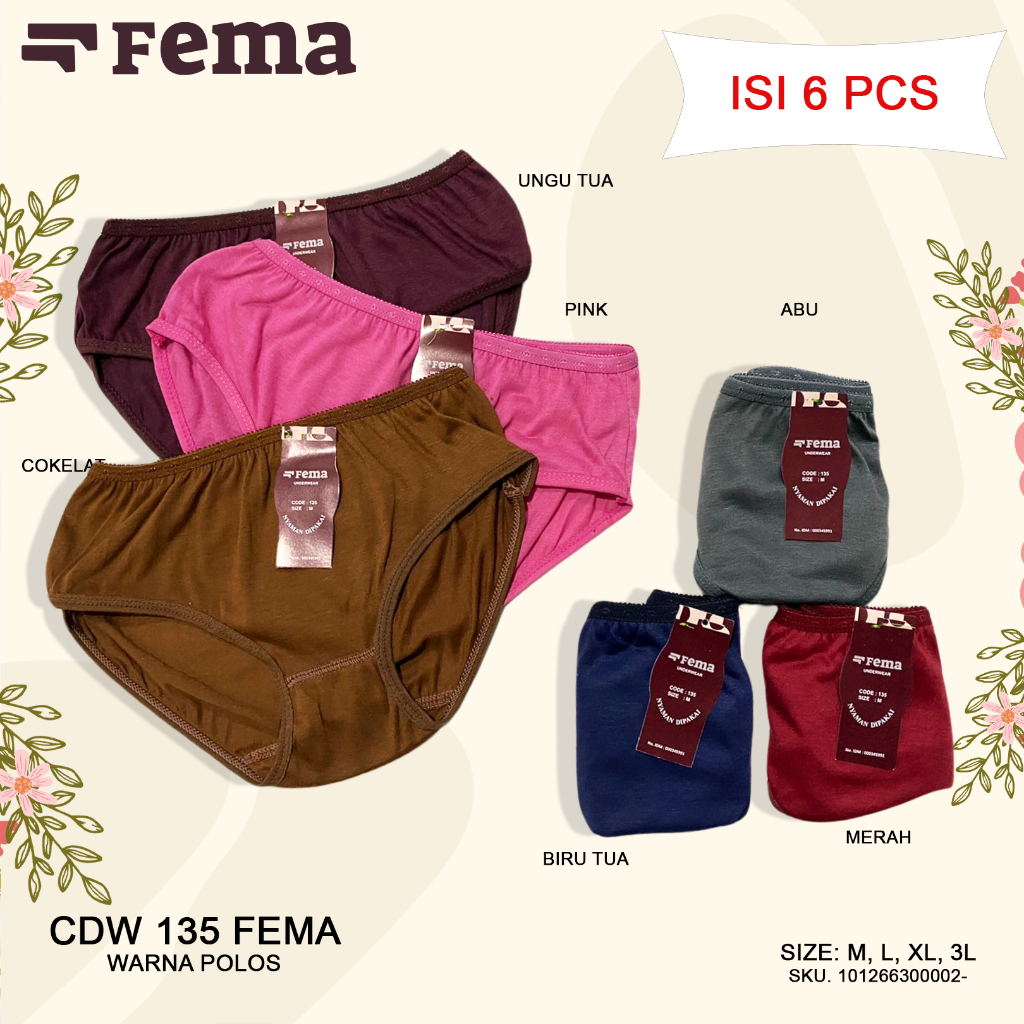 Jual FEMA Official Shop SETENGAH LUSIN 6 pcs Celana Dalam Wanita 135 Polos | Shopee Indonesia