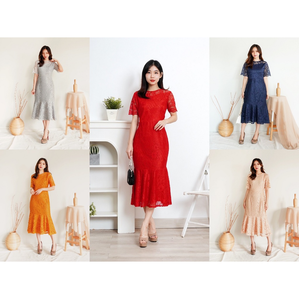 Jual Midi Dress Brukat Pesta Kondangan HEYON / Party Dress brokat Bridesmaid Gereja Natal ...