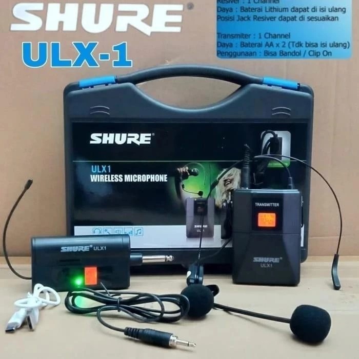 Jual Mic Wireless Headset Clip On Shure ULX 1 Bando Jepit 1 channel ...