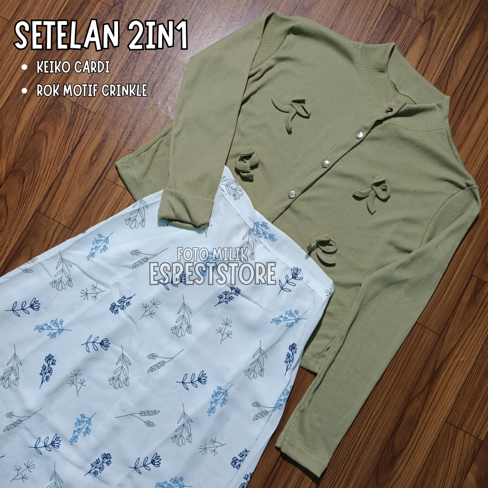 Jual SETELAN CROP CARDI RIB KNIT + ROK CRINKLE AIRFLOW MOTIF FLORAL ...