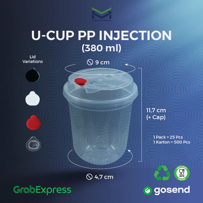 Jual 25 Pcs - Cup Injection 380ml Tebal - 12oZ - U Cup 380ml + Tutup ...