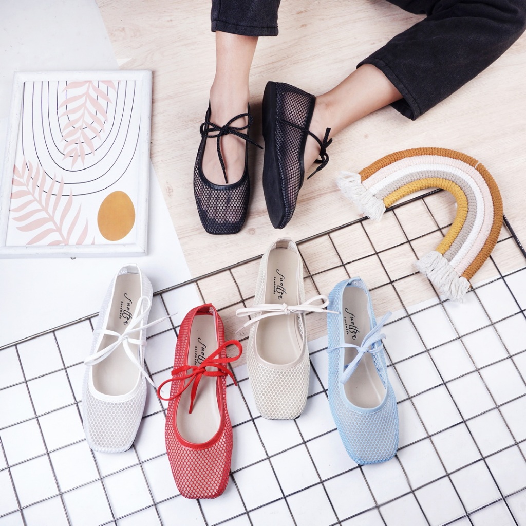 Jual YS Sepatu Wanita Flat shoes Mesh Jaring Belle Black | Shopee Indonesia