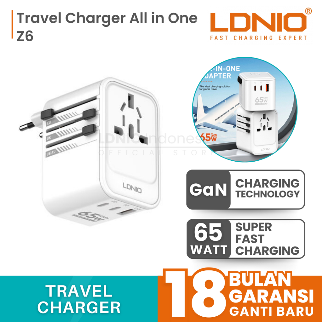 Jual LDNIO Charger Adapter Z6 All In One 65W GaN Technology Fast ...