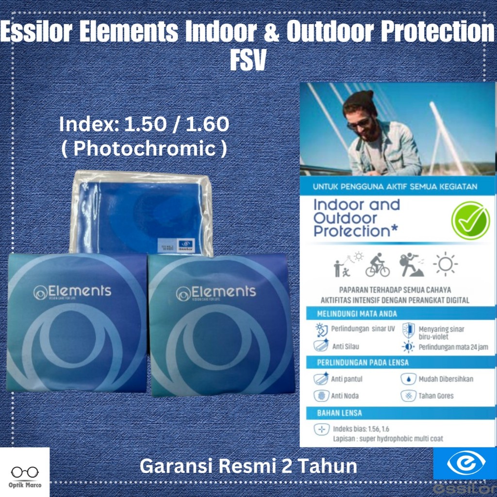 Jual Lensa Kacamata Bluechromic Essilor Elements Indoor & Outdoor ...