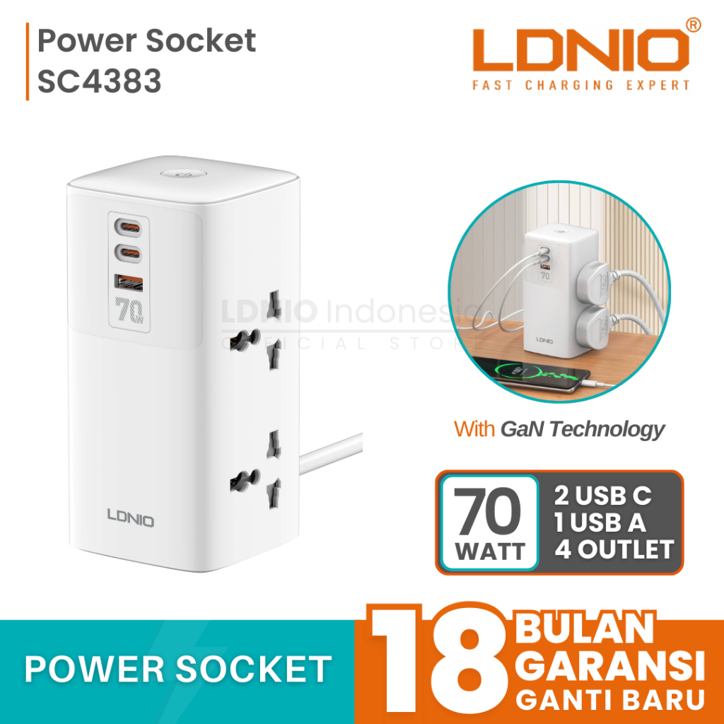 Jual LDNIO Desktop Power Station SC4383 Universal Adapter 70Watt GaN ...