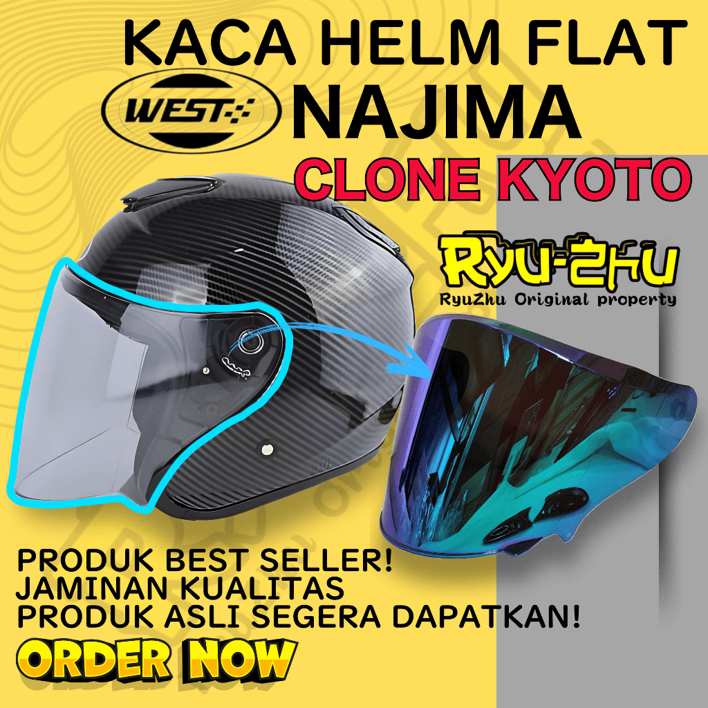 Jual Kaca Helm WEST NAJIMA Visor Helmet FLAT venom open datar clone kyoto iridium merah revo tm3 ...