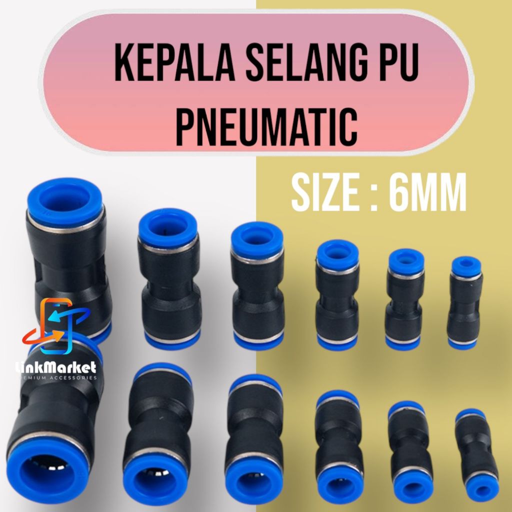 Jual fitting pneumatic 6mm/kepala selang pu pneumatic/fitting pneumatic ...