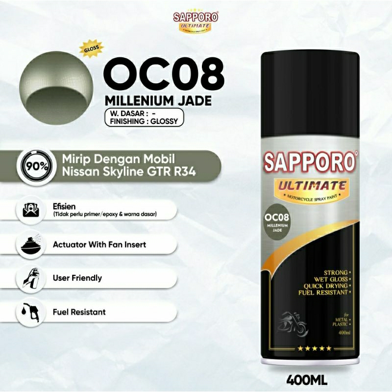 Jual #MAU# Cat Semprot Sapporo Ultimate OC08 Millenium Jade 400ml Warna ...