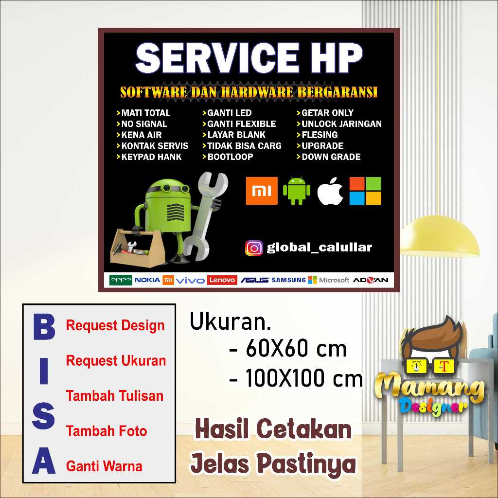 Jual Cetak Spanduk Banner Sedang Service Hp Design warna Hitam bb ...