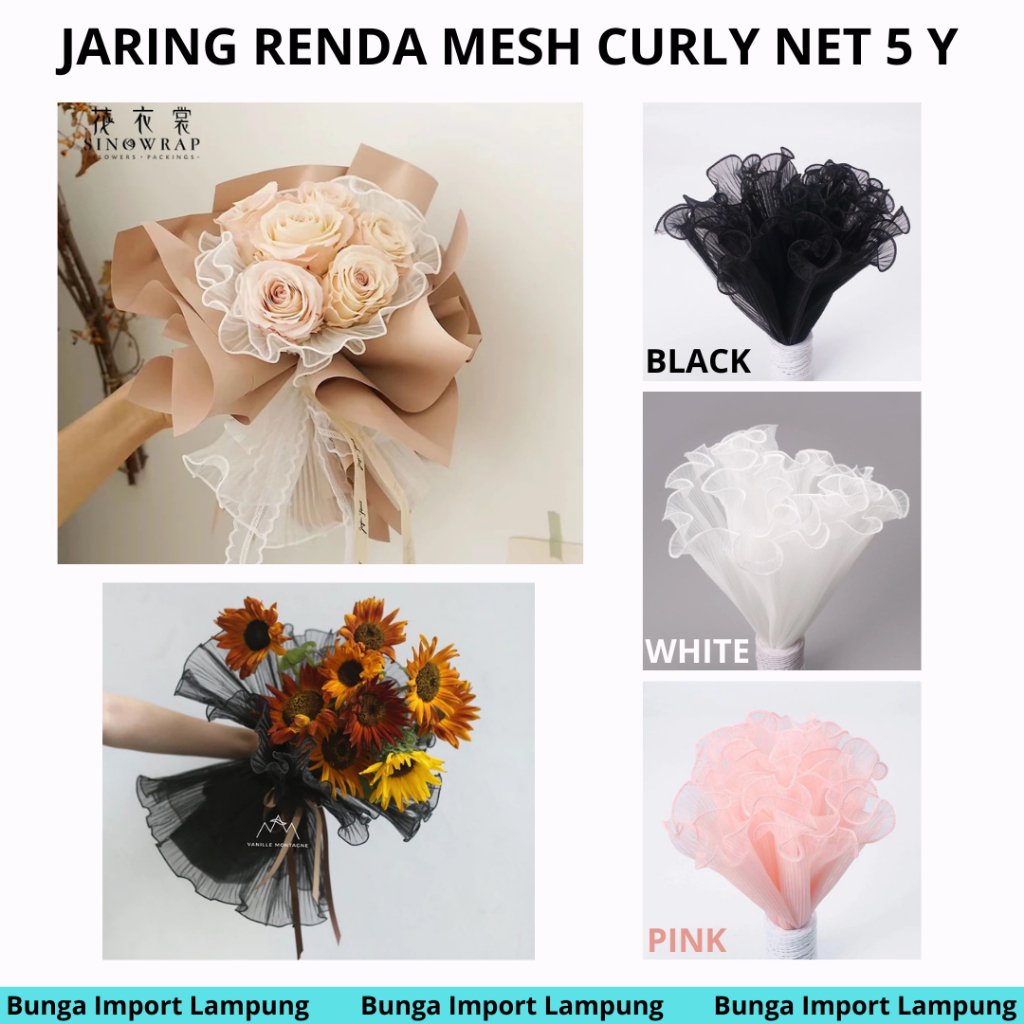 Jual Flower Wrapping Jaring Mesh Curly Nets 28cm x 3,2 meter mesh renda ...