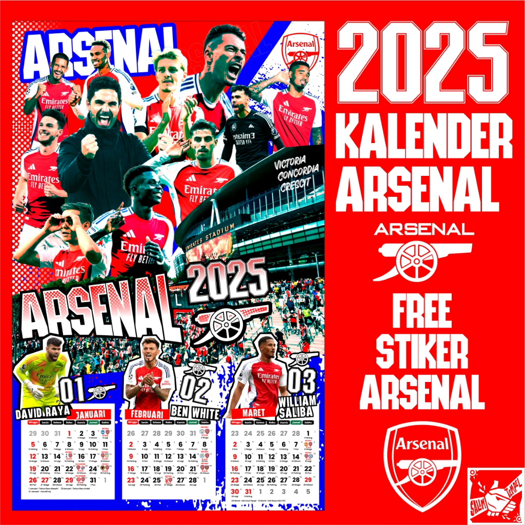 Jual Kalender dinding Arsenal 2025 bola Arsenal Liga Inggris Aesthetic ...