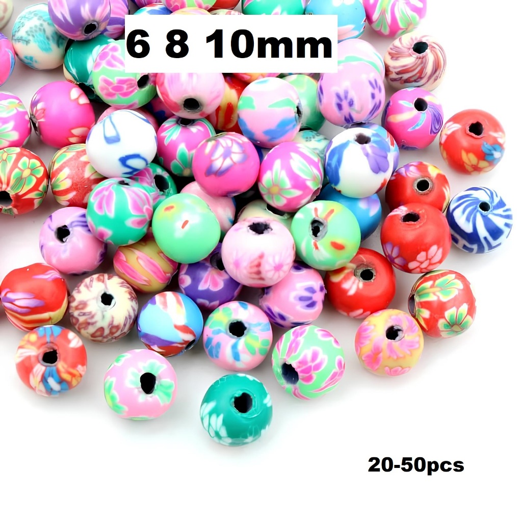 Jual Manik Spacer Clay Bentuk Bulat Motif Bunga Warna-Warni Uk 6-8mm ...