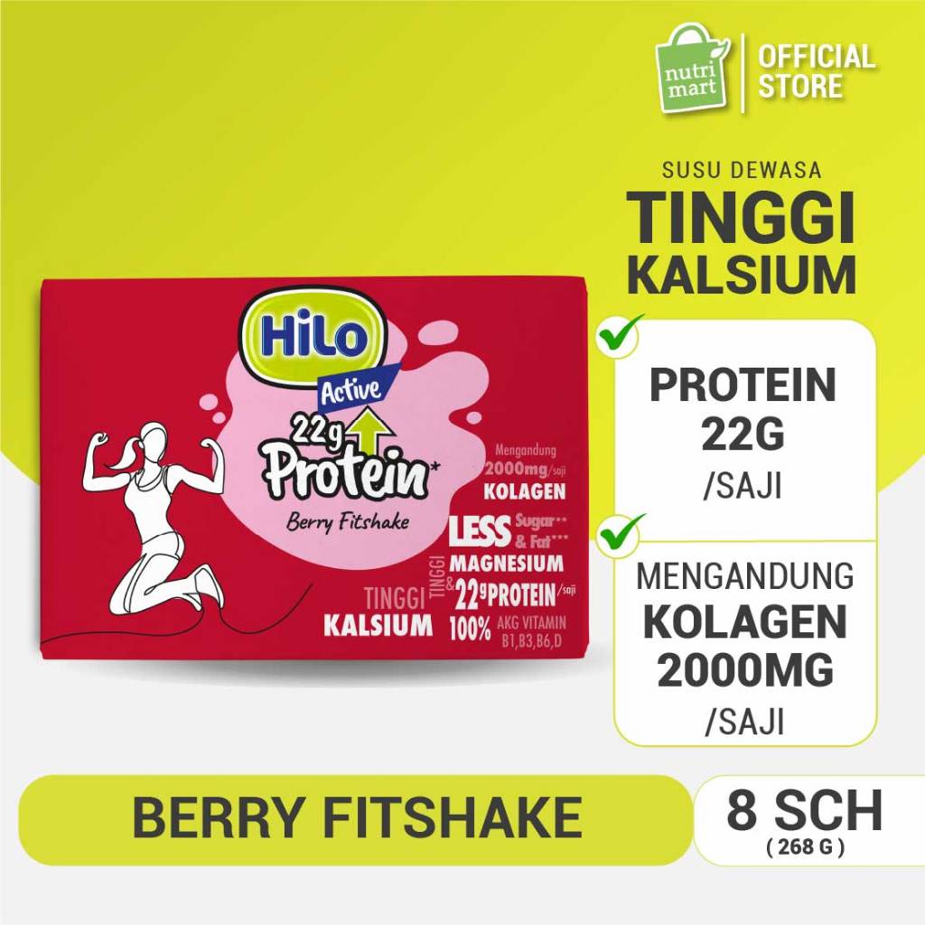 Jual HiLo Active 22g Protein Berry Fitshake 8 Sch dengan Alga merah ...