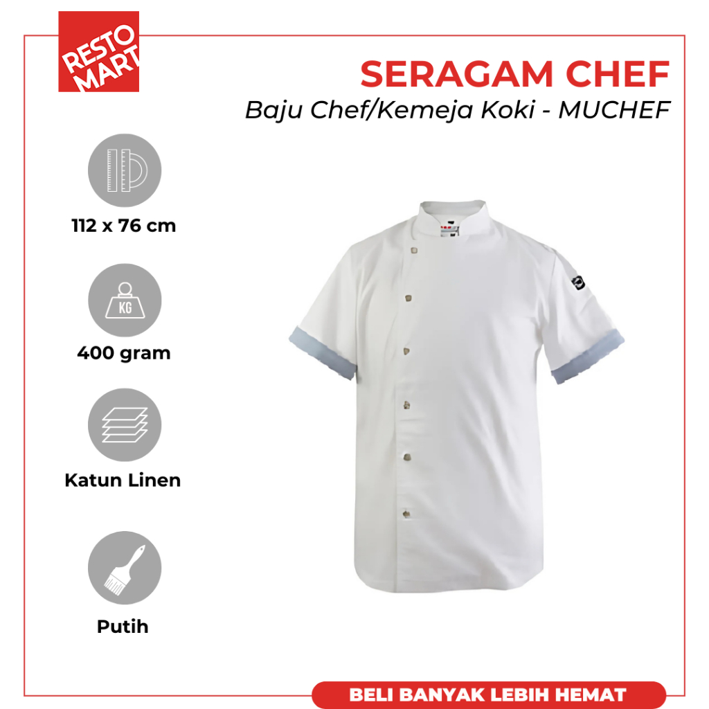 Jual Seragam Chef / Baju Chef / Kemeja Koki MUCHEF Katun (1394271)(F0 ...