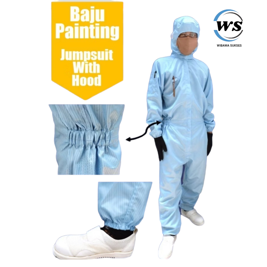 Jual Baju Painting Baju APD Jumpsuit ESD Antistatic Garis With Hood ...