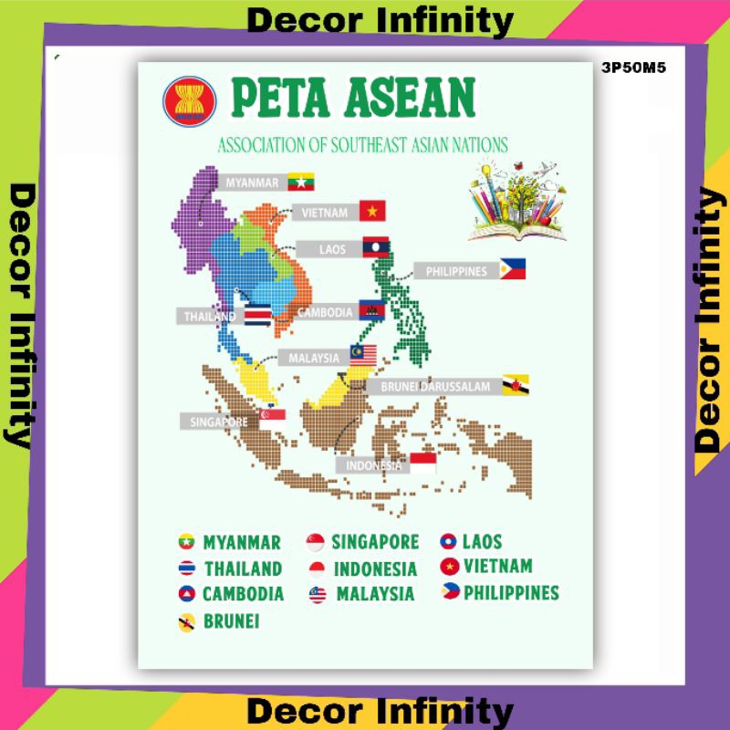 Jual poster Dinding PETA ASEAN poster sekolah edukasi belajar siswa ...