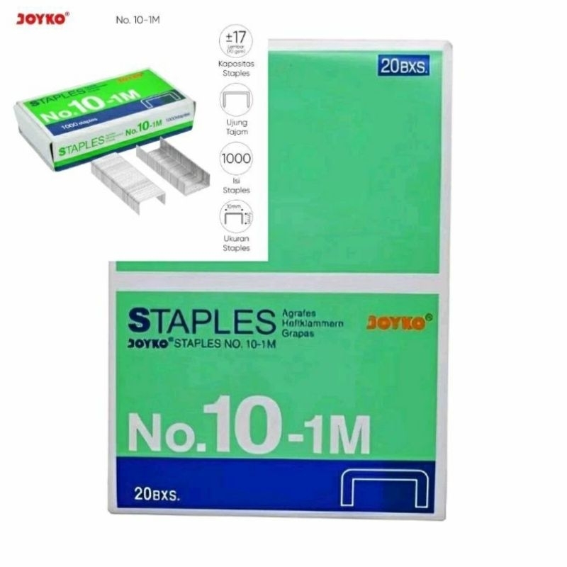 Jual Isi Staples || isi Stapler Joyko No.10-1M (1 pak isi 20 Bks ...