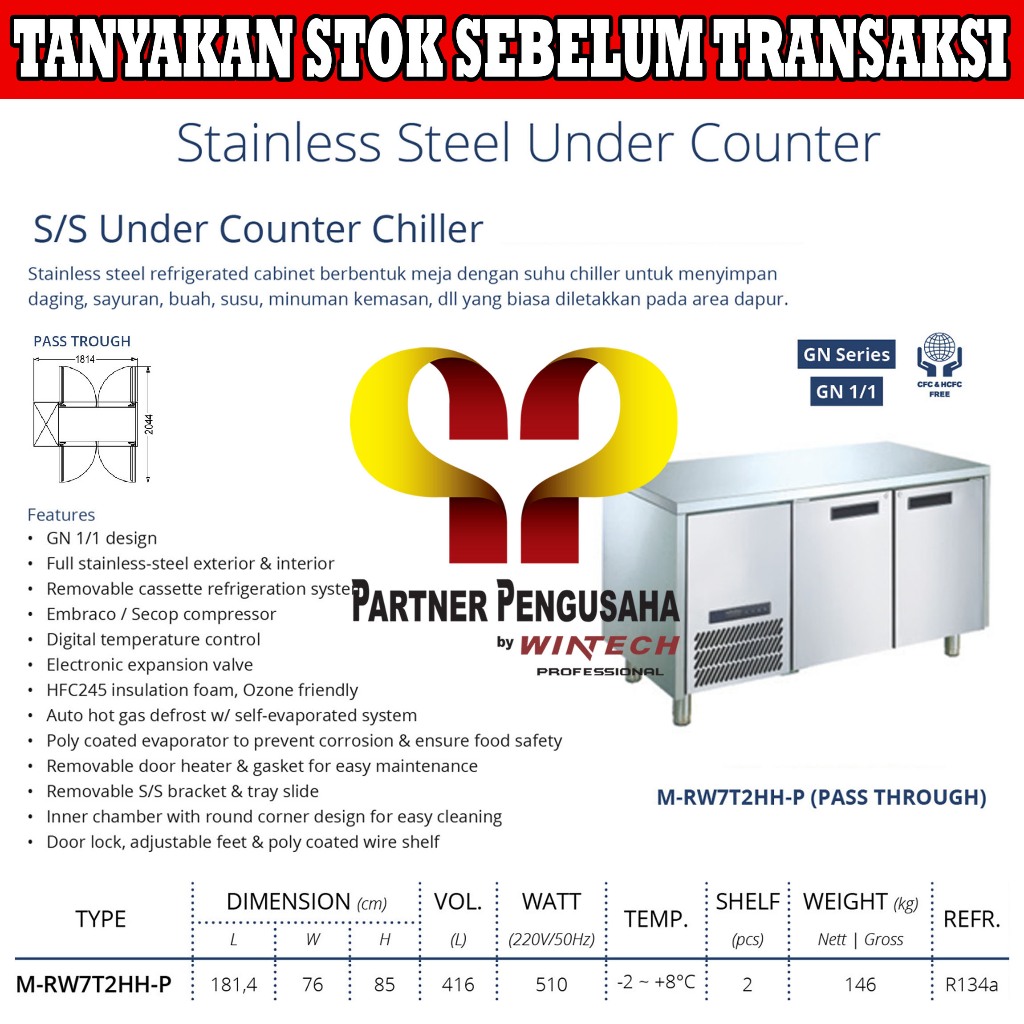 Jual Gea M-RW7T2HH-P SS Kitchen Refrigeration Undercounter Chiller Pass ...