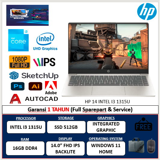 Jual LAPTOP HP 14 INTEL I3 1315U 16GB 512GB 14.0 FHD IPS BL WIN11HOME ...