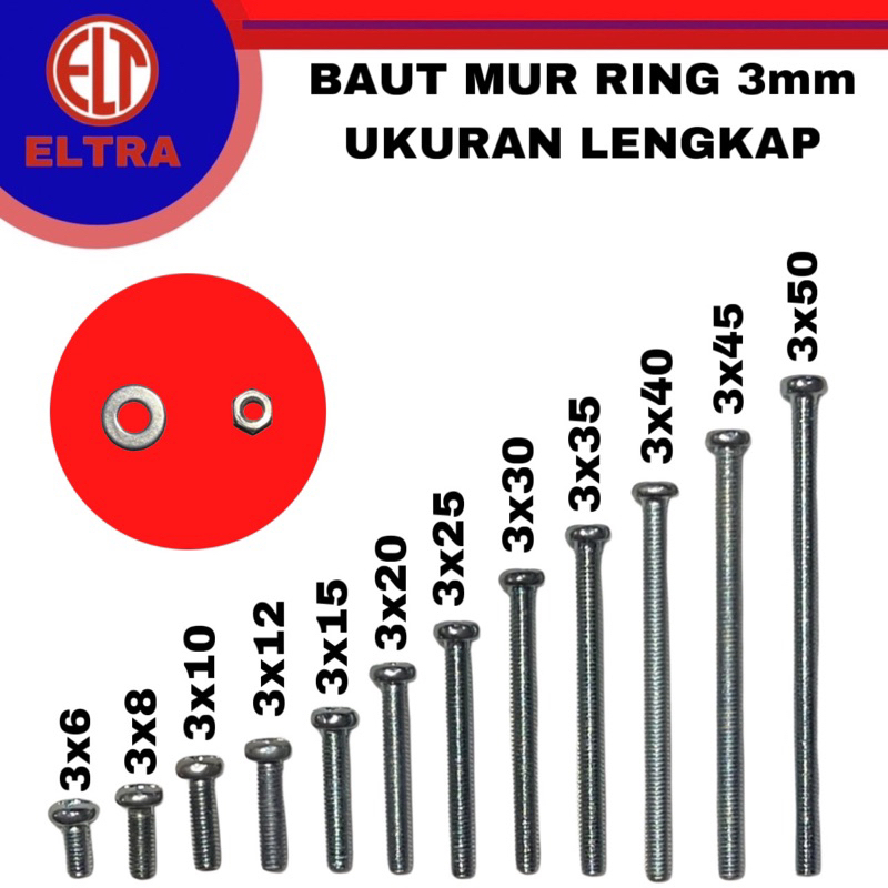 Jual baut mur nh3 nh 3 mm 3mm wp3 wp jp kepala bulat ukuran lengkap ...