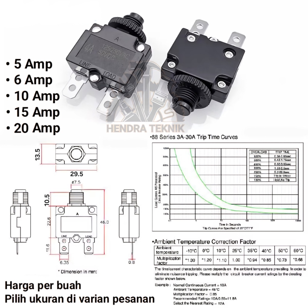 Jual THERMAL OVERLOAD CIRCUIT BREAKER 3A 5A 6A 8A 10A 16A 20A ALAT ...