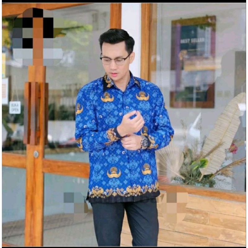 Jual baju korpri pria dan wanita elegant kwalitas premium lengan panjang kerah hitam bahan katun ...